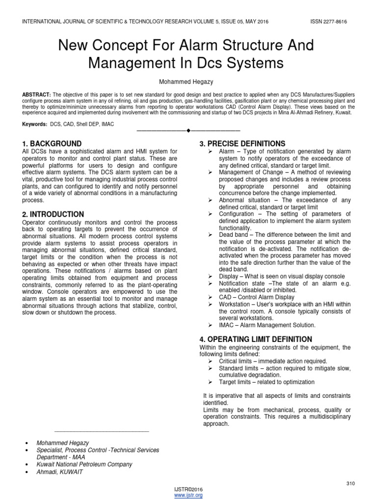 New Concept For Alarm Structure and Management in Dcs Systems | PDF | Computing