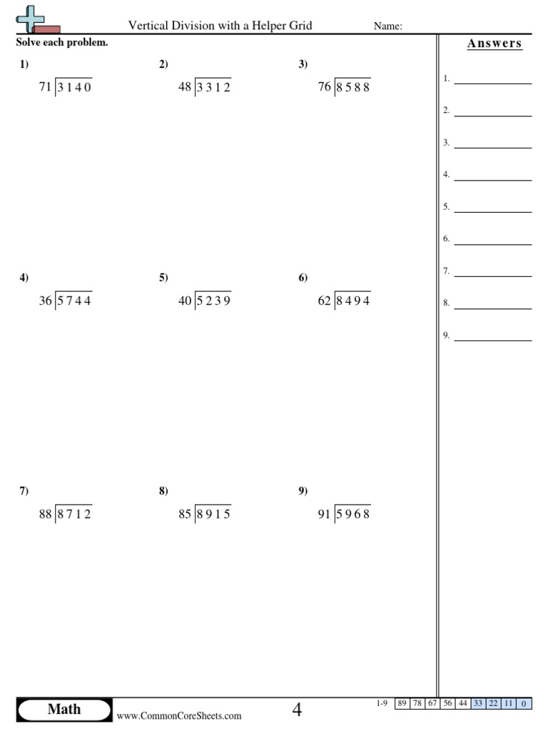 Vertical Division Answer Key | PDF