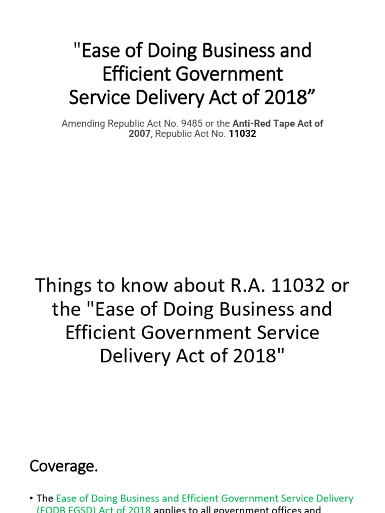 Ease of Doing Business and Efficient Government Service Delivery Act of ...