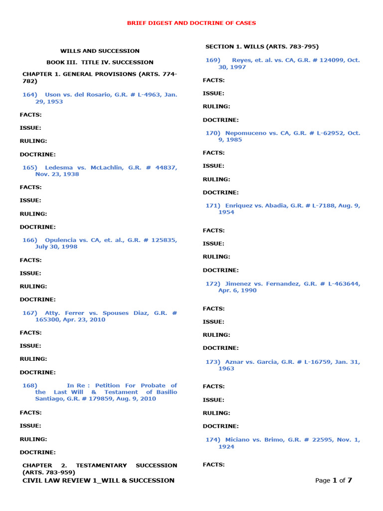 Civ Rev 1 - Wills & Succession - Cases | PDF