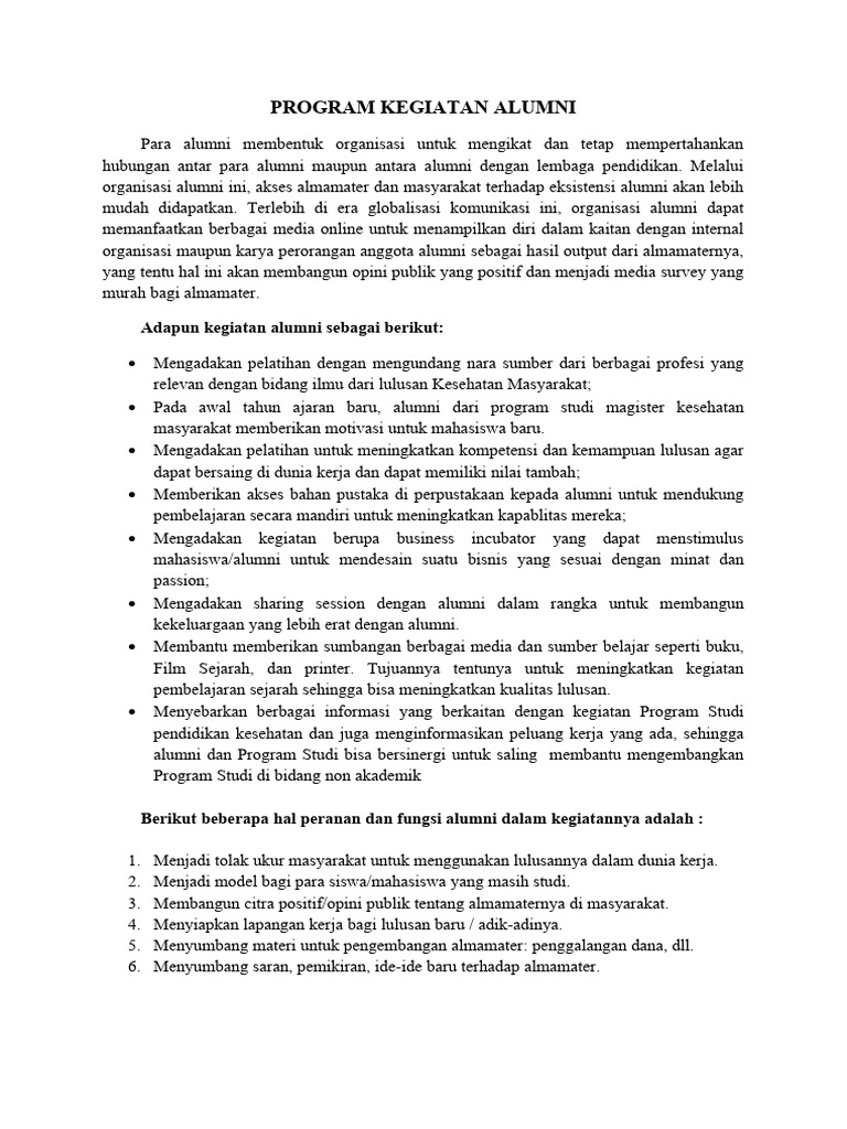 Program Kegiatan Alumni Dan Ad - Art Alumni | PDF