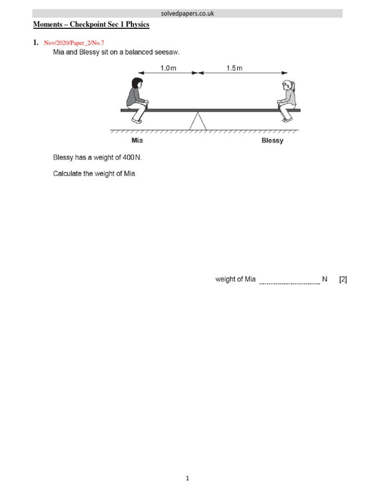 2022 17 Moments Checkpoint - Sec - 1 Physics | PDF