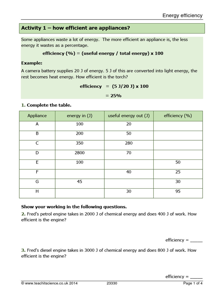 Energy Efficiency Ws 2 | PDF | Energy Conservation | Engines