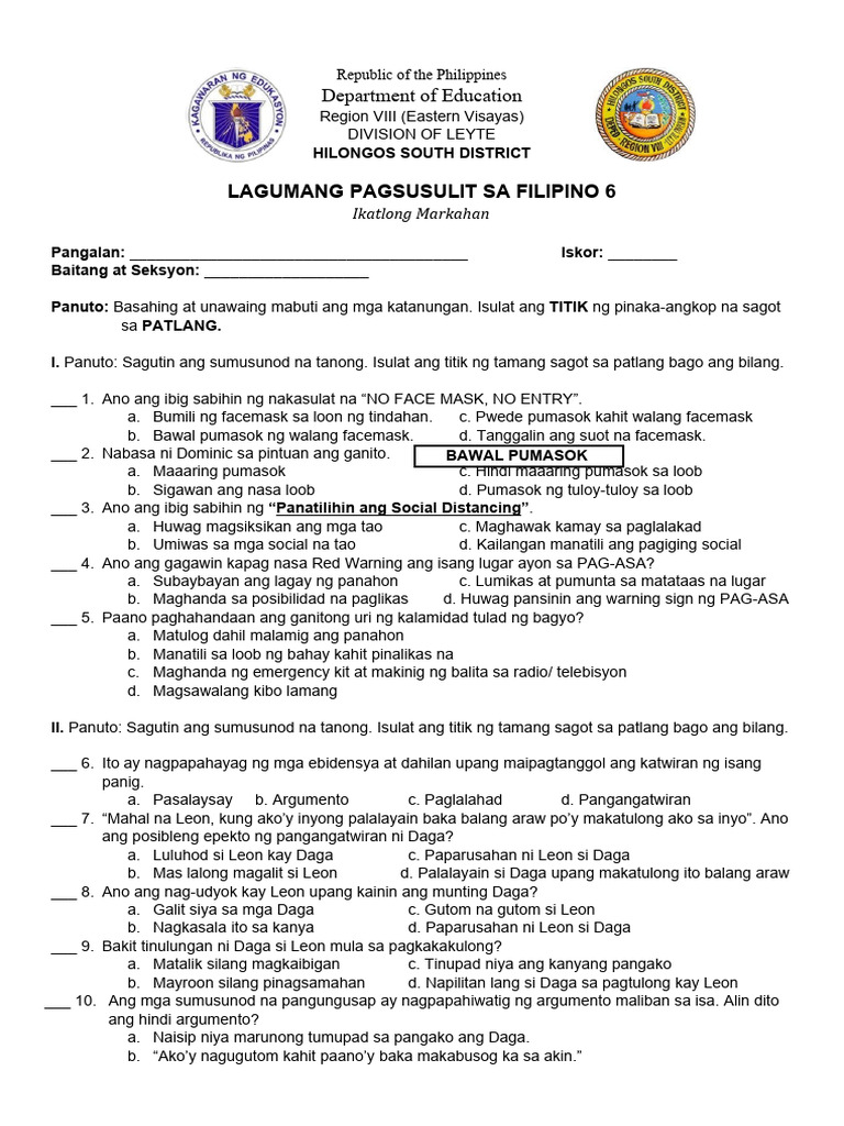 Q3 Summative Test in Filipino 6 | PDF