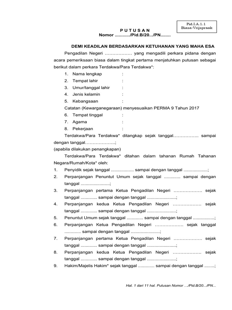 Template Putusan Pidana Biasa SK KMA 359 2022 | PDF