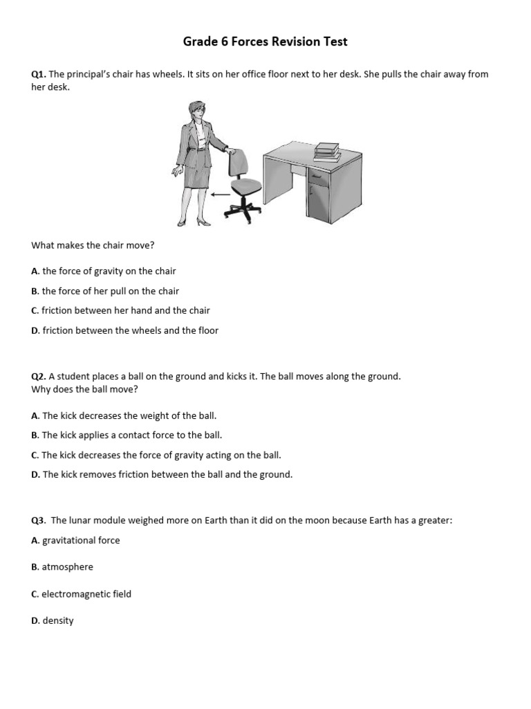 Grade 6 Forces Revision Test Questions | PDF | Force | Gravity