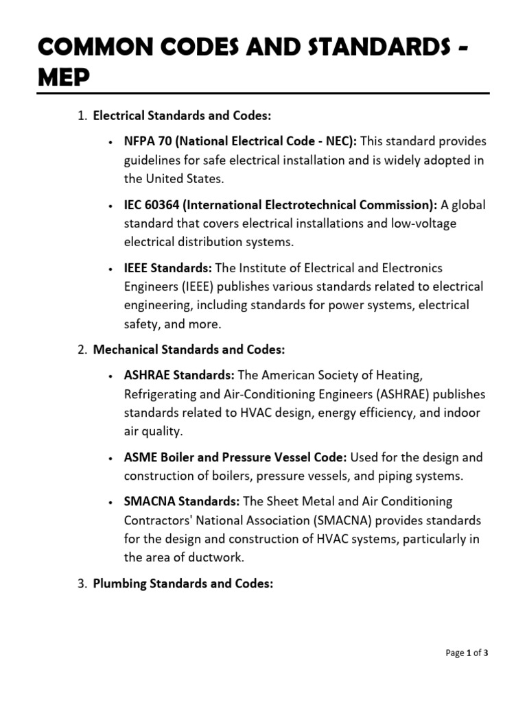 002-Knowledge-01-Mep-03-Standards and Codes-01 | PDF | Building Automation | Engineering