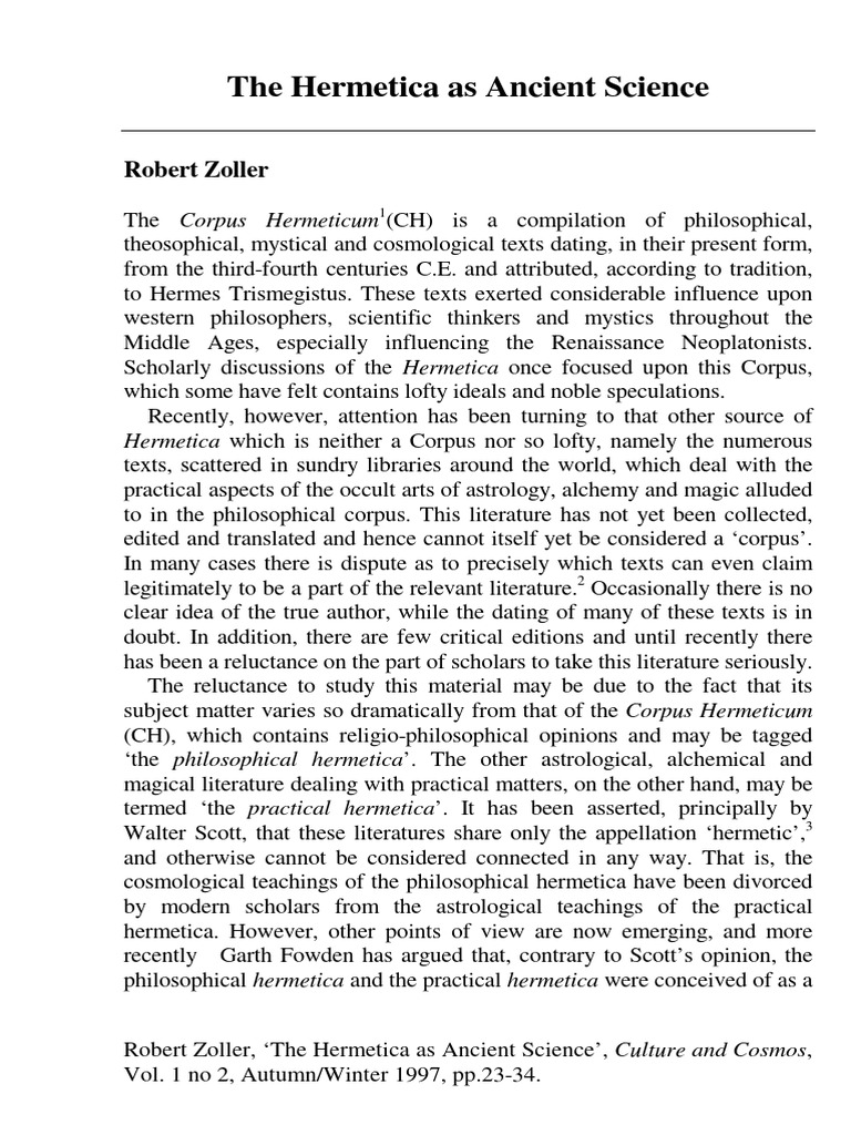 The Hermetica as Ancient Science_Robert Zoller | PDF | Hermeticism ...