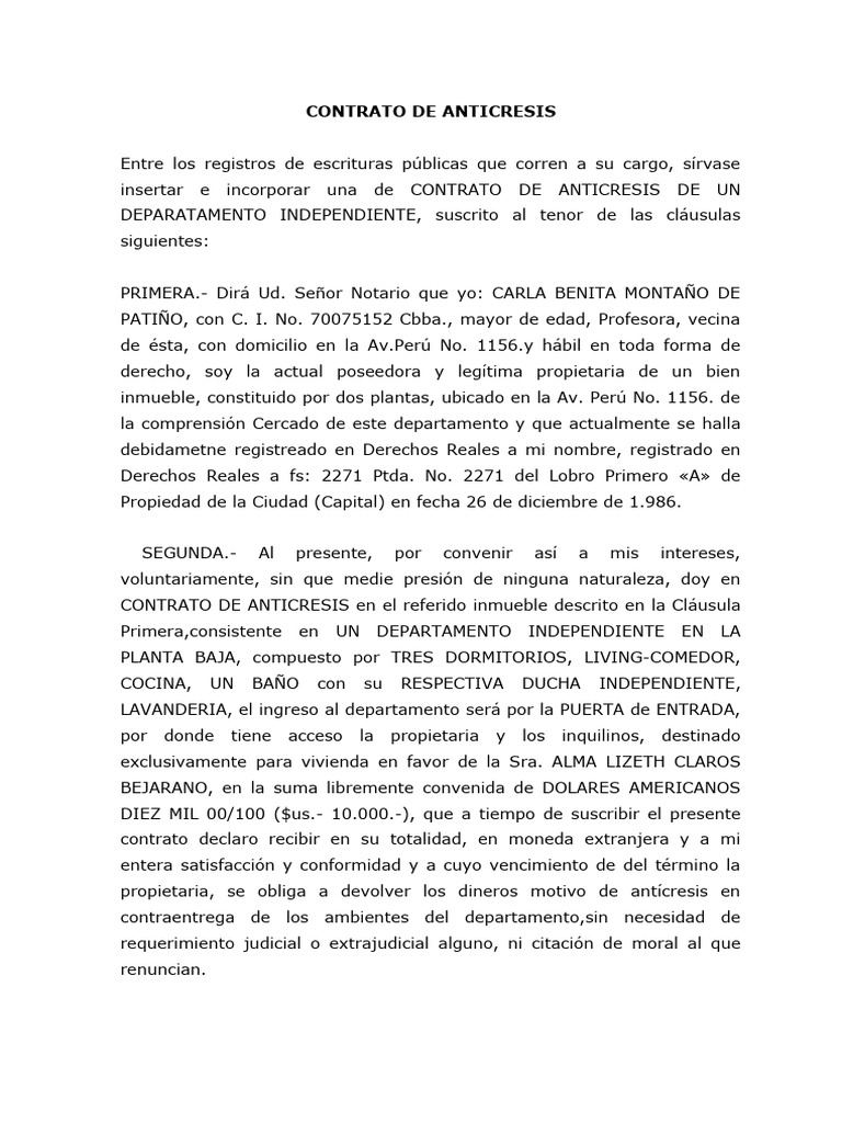 Contrato de Anticresis | PDF