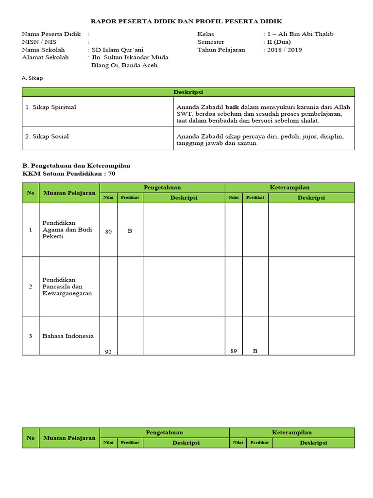 Format Raport Sem. Genap | PDF