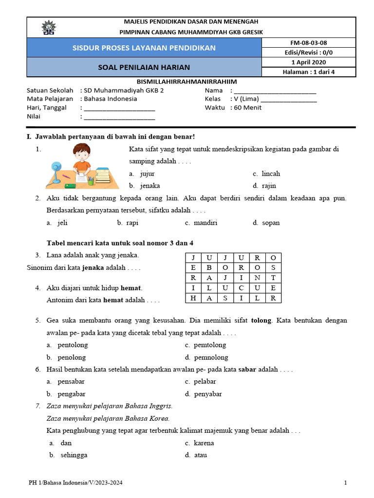 PH Bindo Bab 1 Kurmer Kelas 5 23-24 | PDF