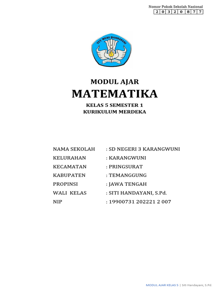 Modul Ajar Matematika Kelas 5 Semester 1 | PDF | Metode & Bahan Ajar