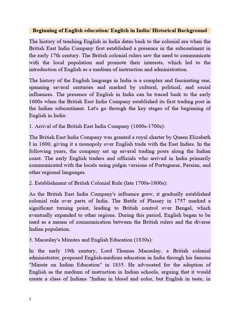 Introduction of English Education in India | PDF | British Empire | Bengal