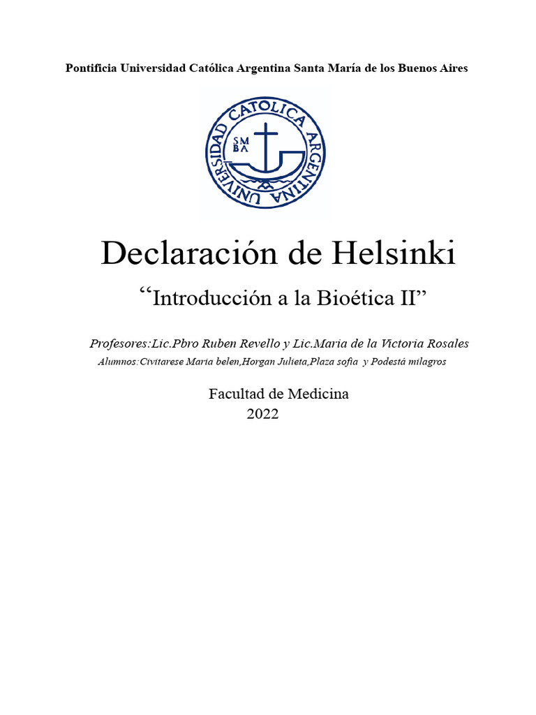 Declaración de Helsinki | PDF | Consentimiento informado