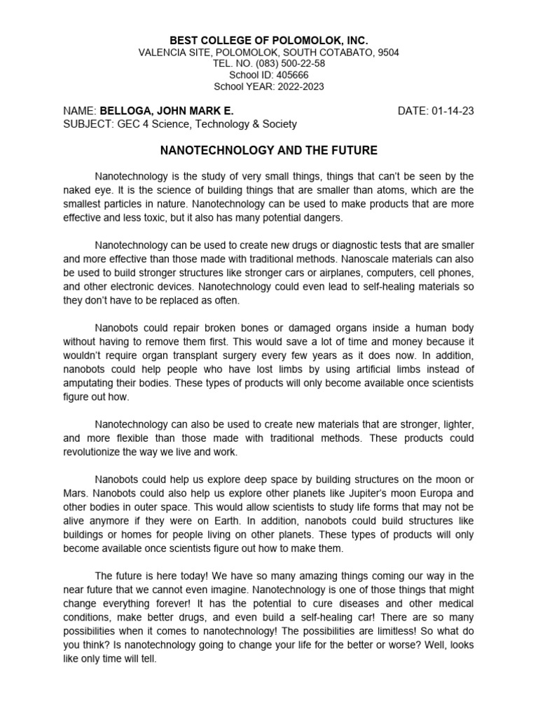 Nanotechnology And The Future Pdf