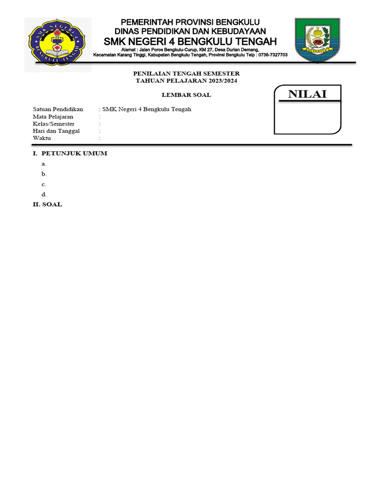 Format Penulisan Soal Uts 2023 | PDF