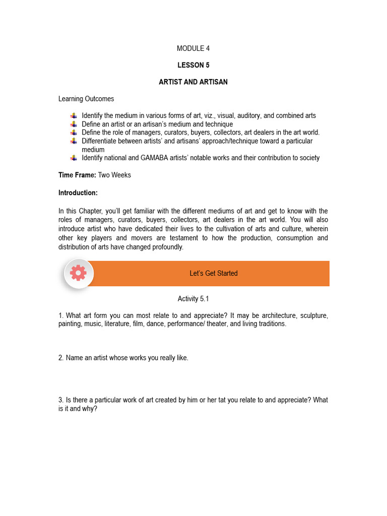 Lesson 5 - Module 4 | PDF | The Arts | Guild Lesson 5 - Module 4 | PDF | The Arts | Guild