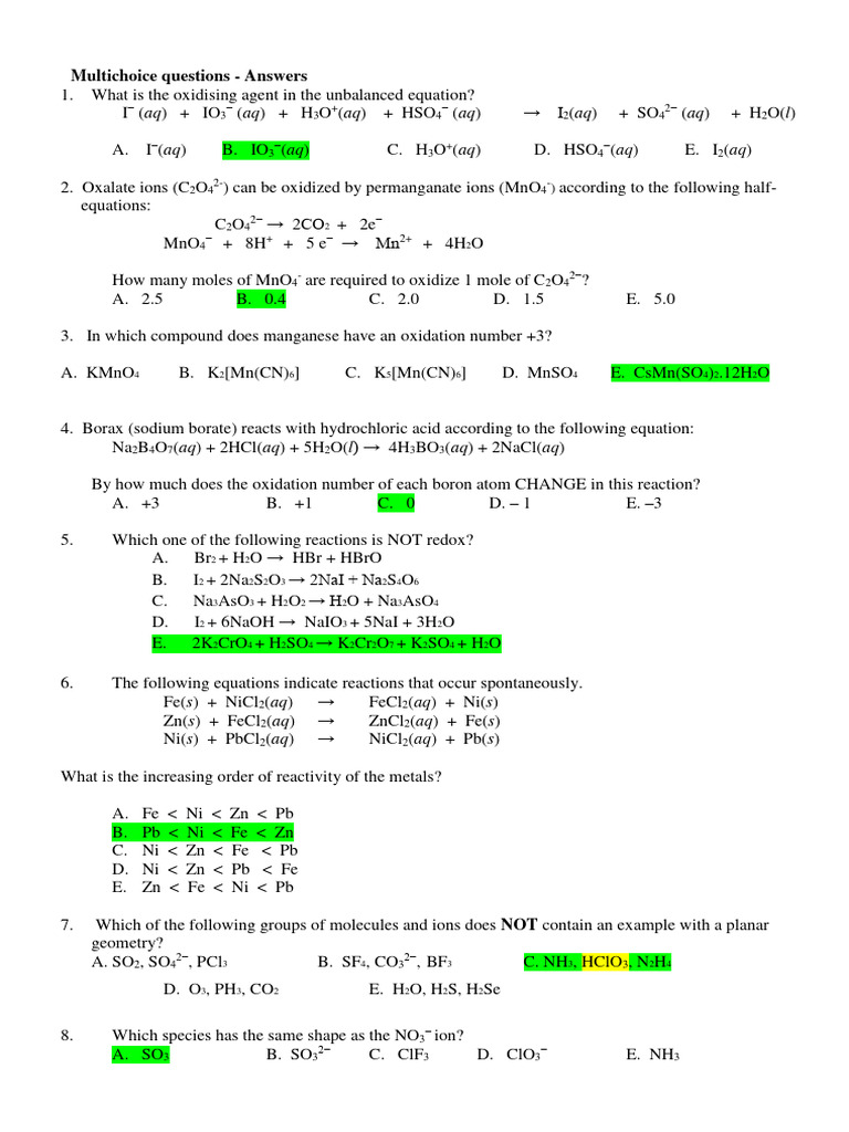 Chem Olympiad 2019 Exam Paper Answers | PDF | Sodium Carbonate | Atoms