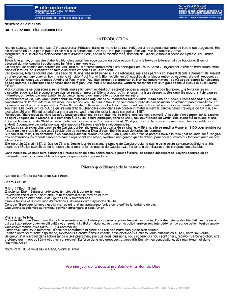 Neuvaine Ã Sainte Rita | PDF