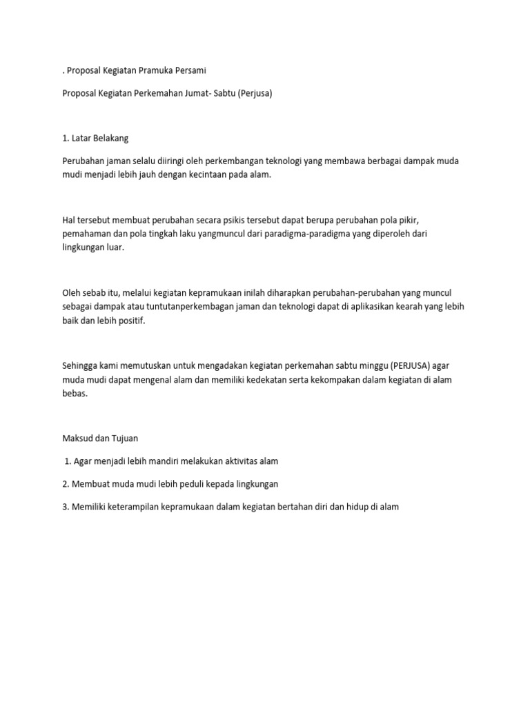 Proposal Perkemahan Pramuka PERJUSA 2023 | PDF