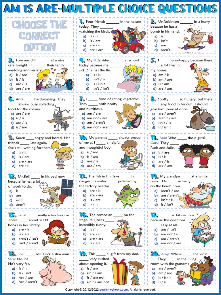 Am Is Are Esl Printable Multiple Choice Questions Worksheet | PDF