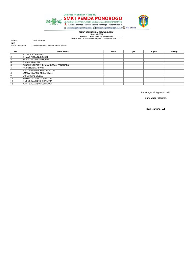 Rekap Absen 15 | PDF