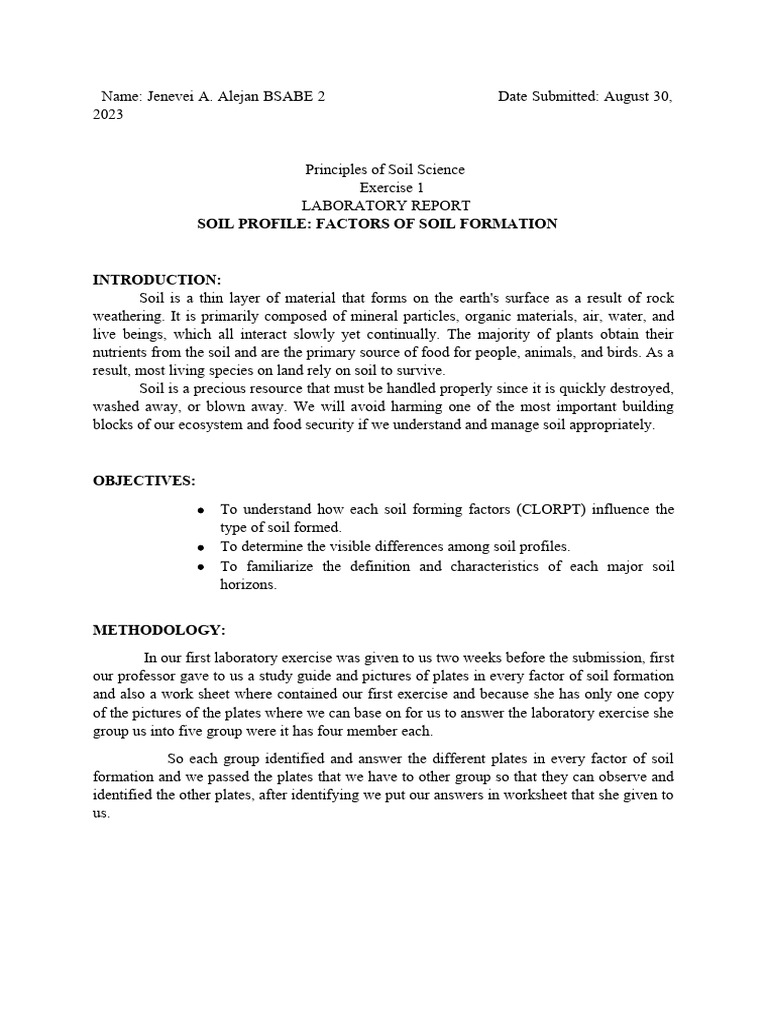 Laboratory Report 1 | PDF | Soil | Nature