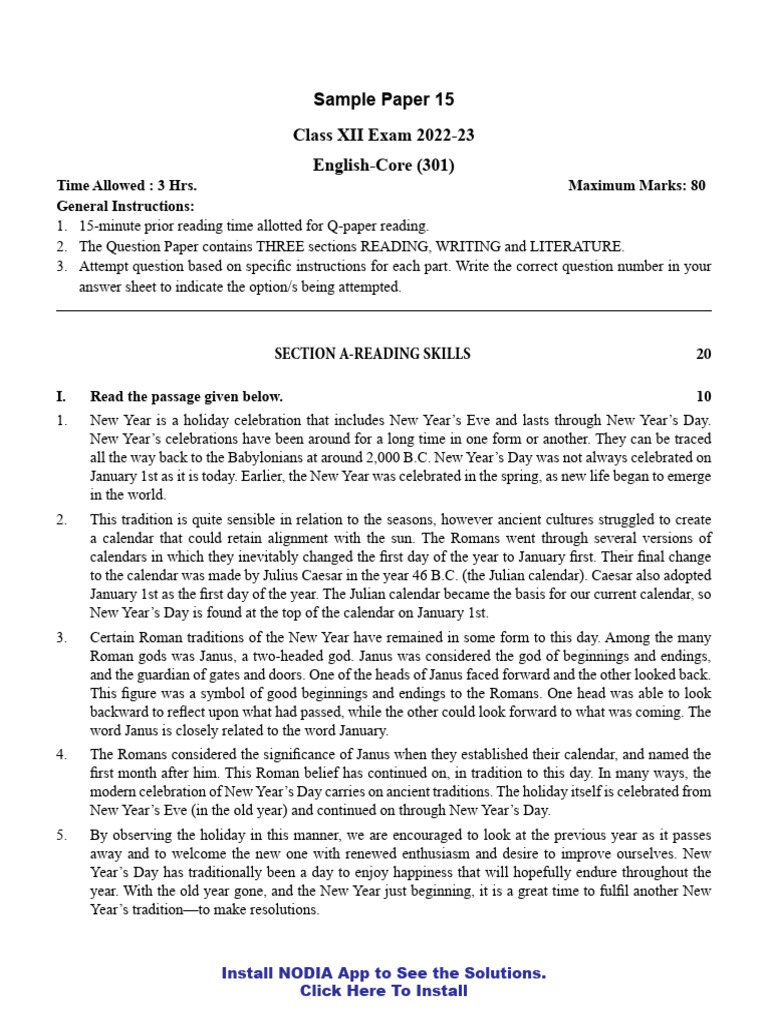 EN Sample Paper 15 Unsolved | PDF | Janus