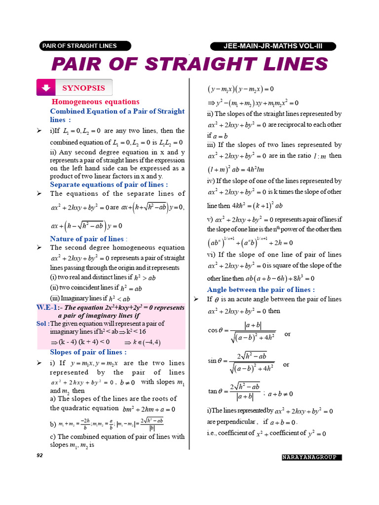 XI - Maths - Chapter 10 - PAIR OF STRAIGHT LINES FINAL (92-117) | PDF ...