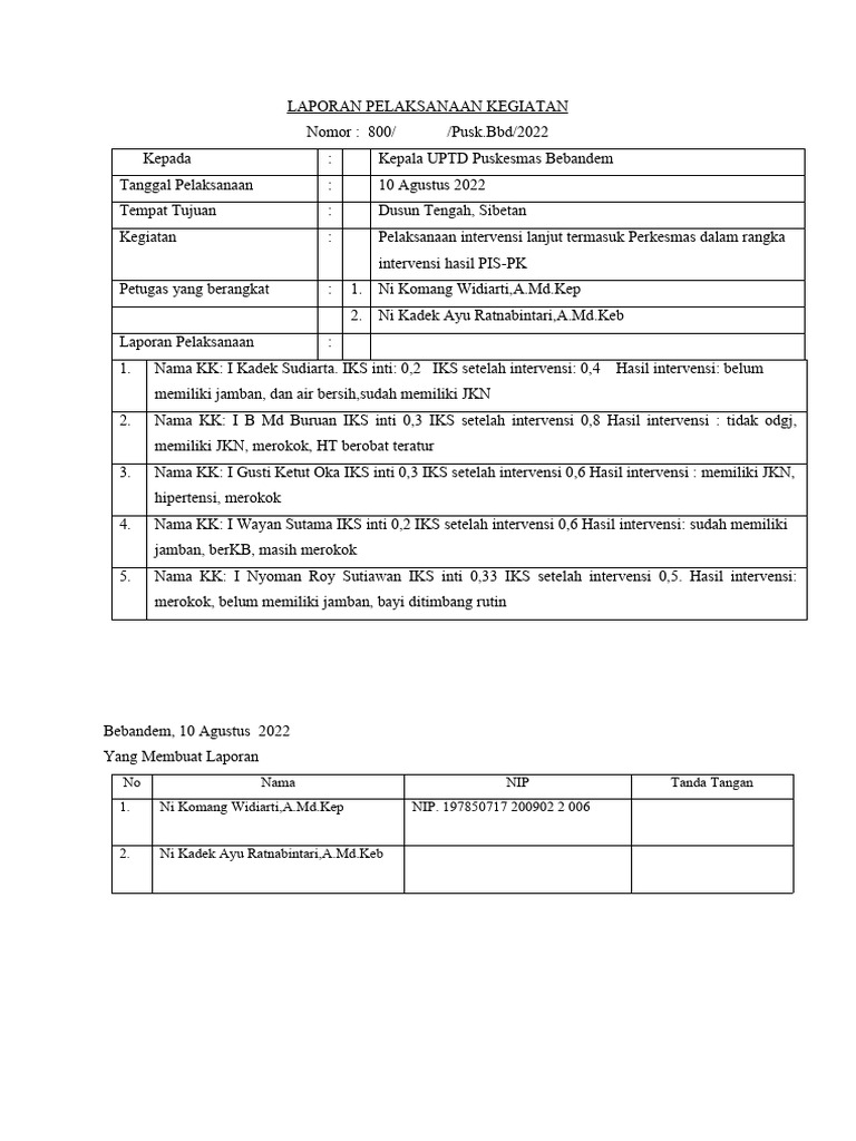 2022 LAPORAN PELAKSANAAN KEGIATAN PIS PK Intervensi Lanjut Macang | PDF