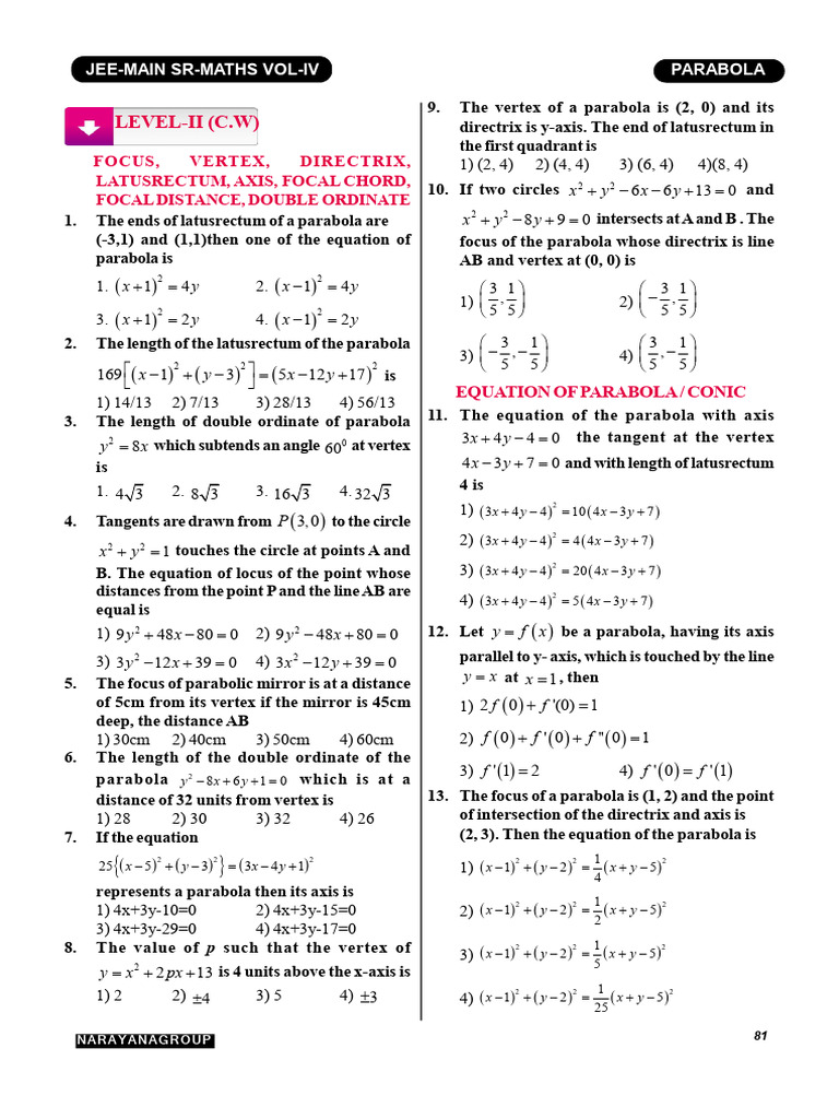 XI - Maths - Chapter 11 - PARABOLA (81-107) | PDF