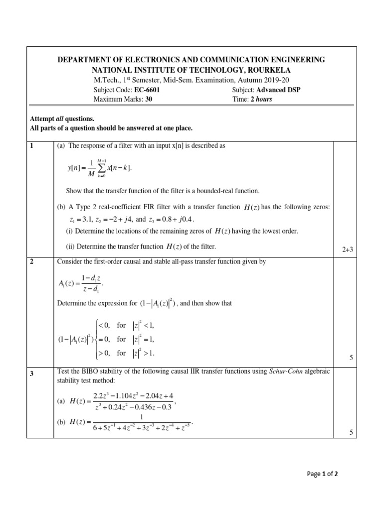 Advanced DSP Exam Questions and Solutions | PDF