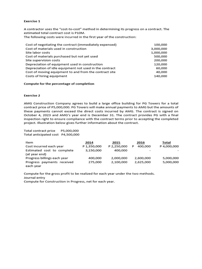 Contract Progress and Profit Calculation | PDF | Technology & Engineering