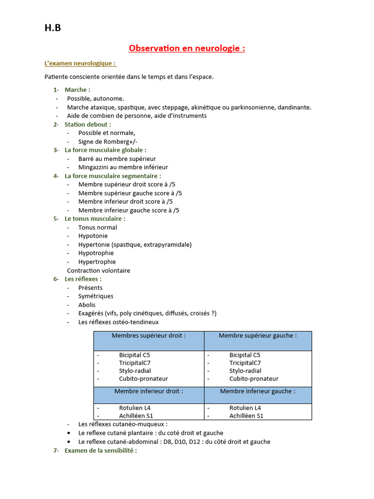 Observation en Neurologie | PDF