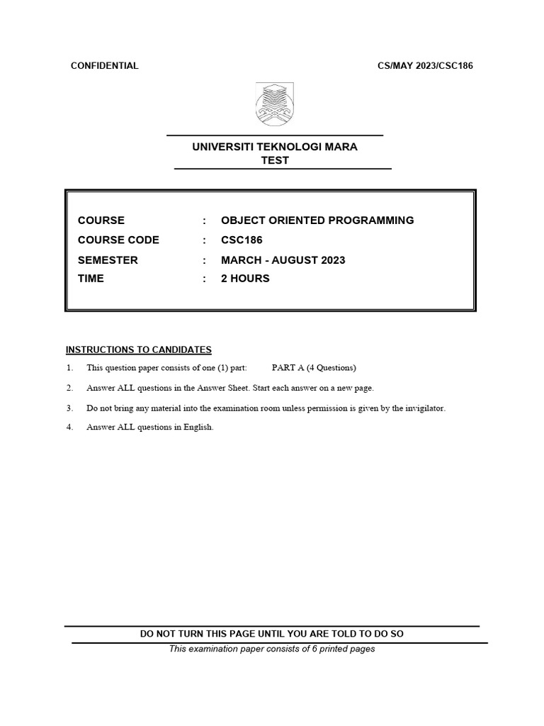 CSC186-Test MacAugust2023 | PDF