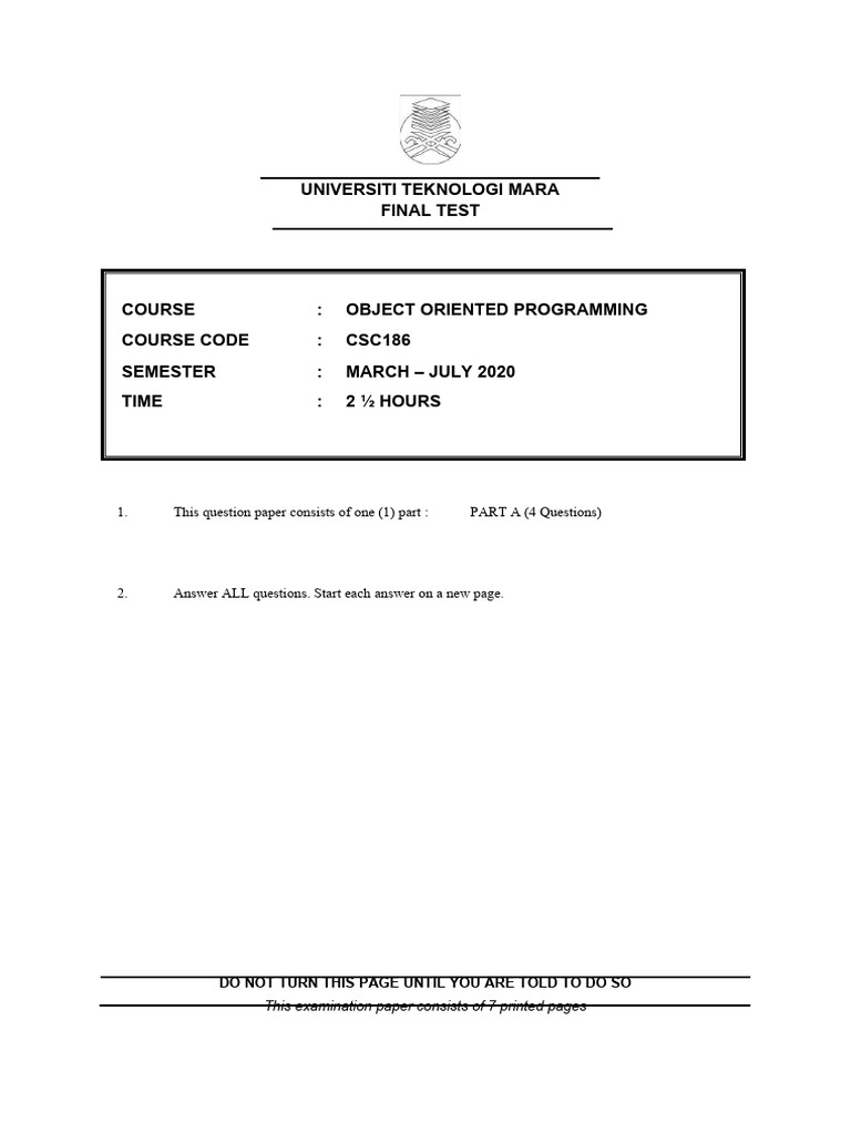 Csc186 Finaltestmacjuly2020 Pdf Inheritance Object Oriented Programming Class Computer