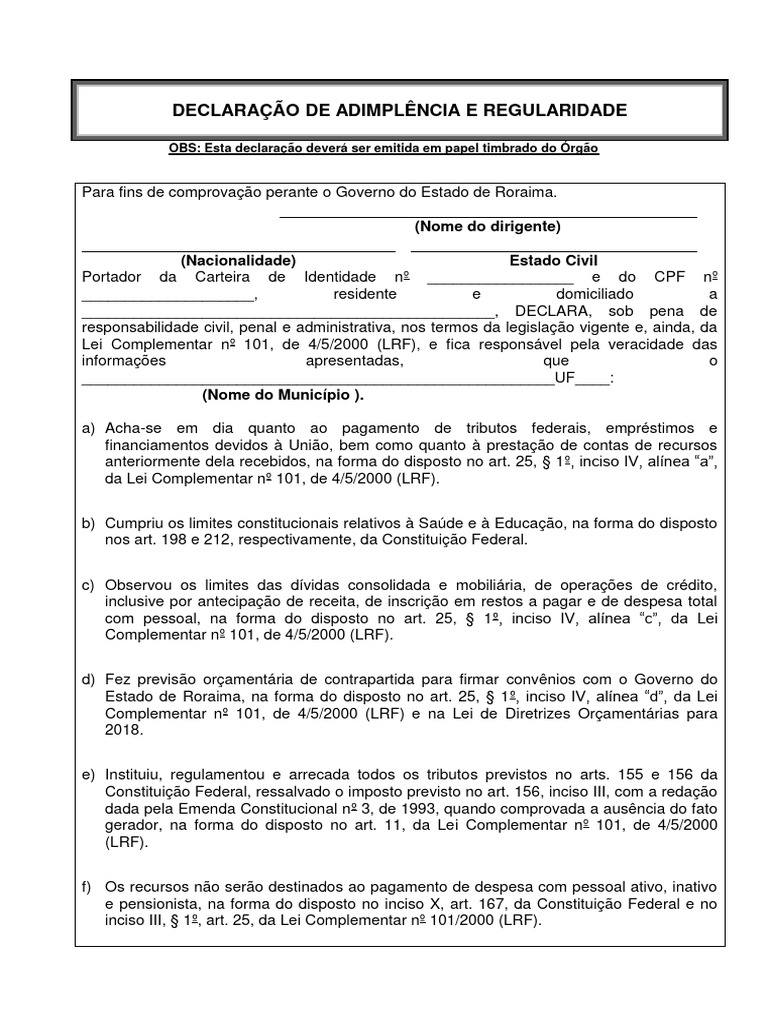 Declaracoes para Atender Ao Art. 25 Da Lei 101 2000 | PDF