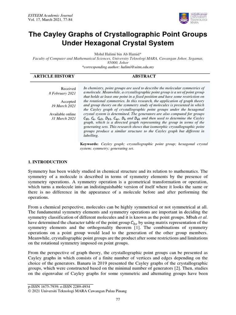 The Cayley Graphs of Crystallographic Point Groups Under Hexagonal Crystal System | PDF | Group ...