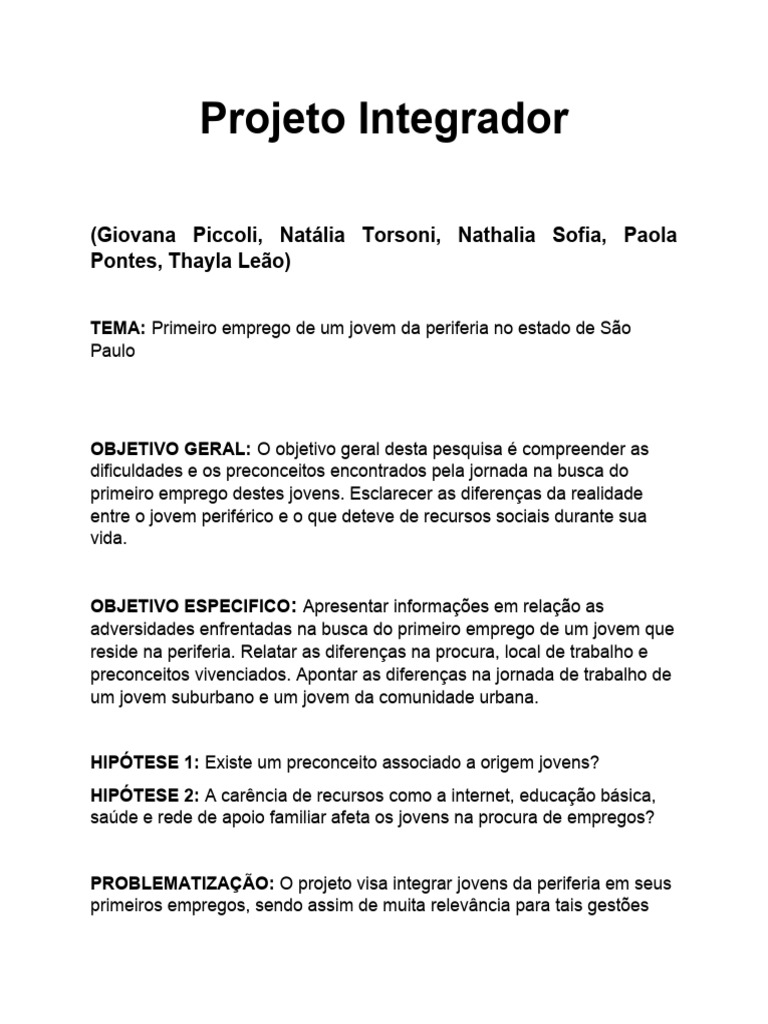 Projeto Integrador | PDF Projeto Integrador | PDF
