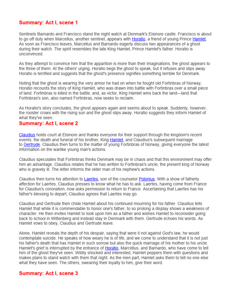 Hamlet Notes & Summary | Download Free PDF | Hamlet