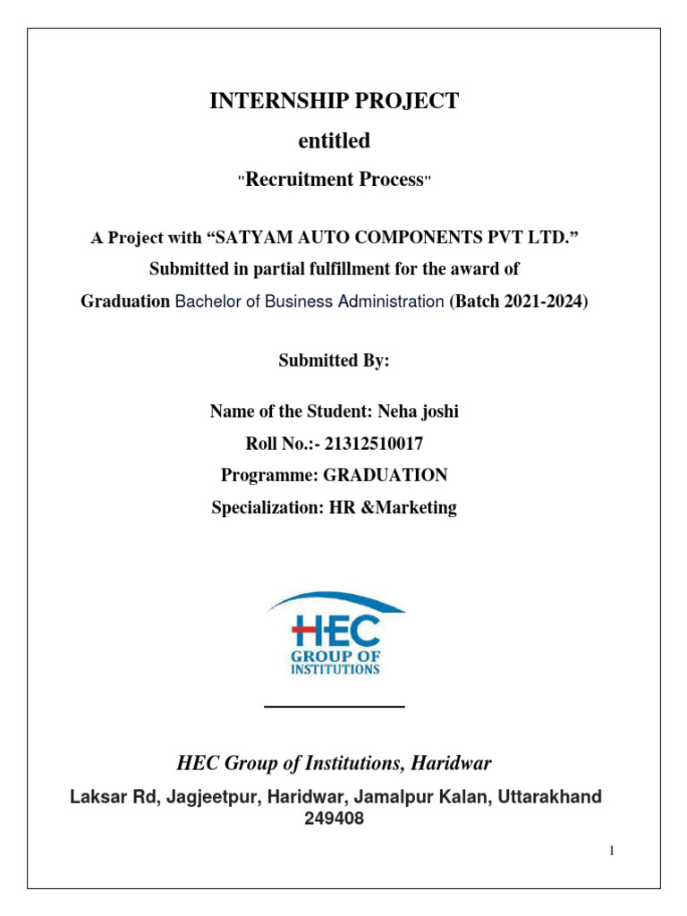 Internship Project Entitled: Recruitment Process | PDF | Recruitment ...