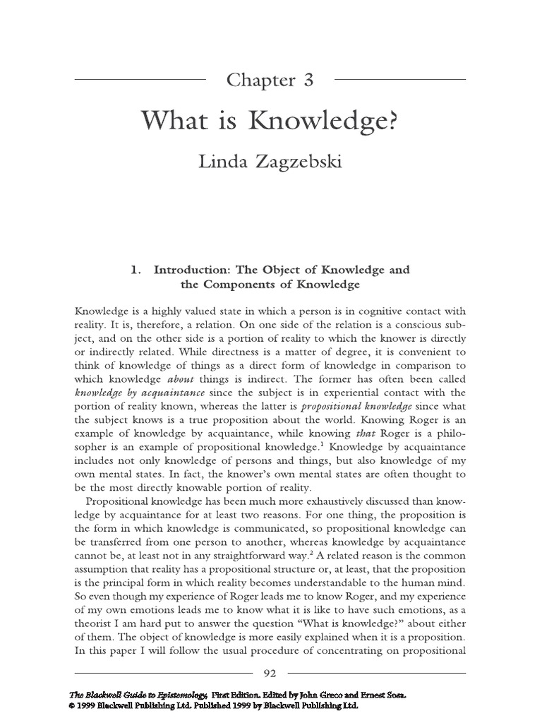 Zagzebski L. - What Is Knowledge 1999 | PDF