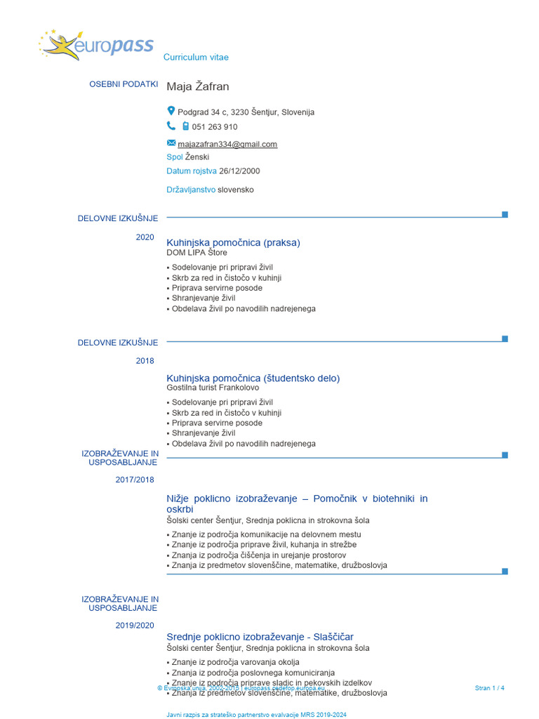 Europass CV Zivljenjepis Obrazec22 | PDF