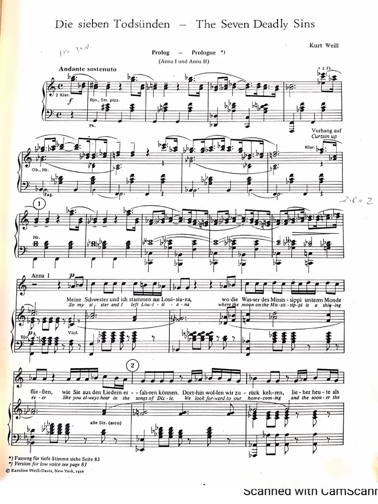 Kurt Weil Prologue Seven Deadly Sins | PDF