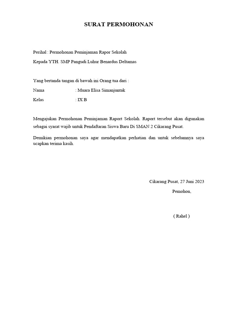 Surat Permohonan Pinjam Ijasah | PDF