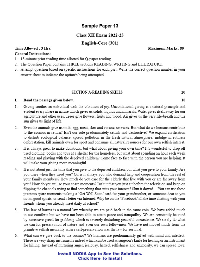Class XII English-Core Sample Paper 13 | PDF | Carpet | Weaving