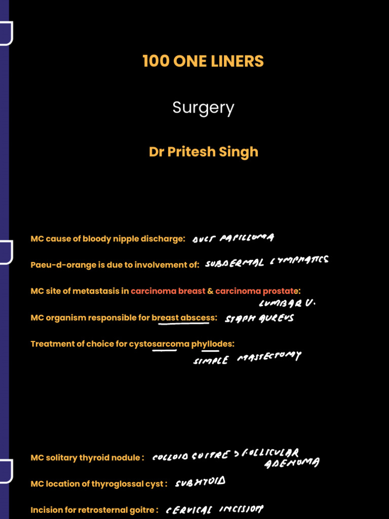 100 One Liners Surgery | PDF