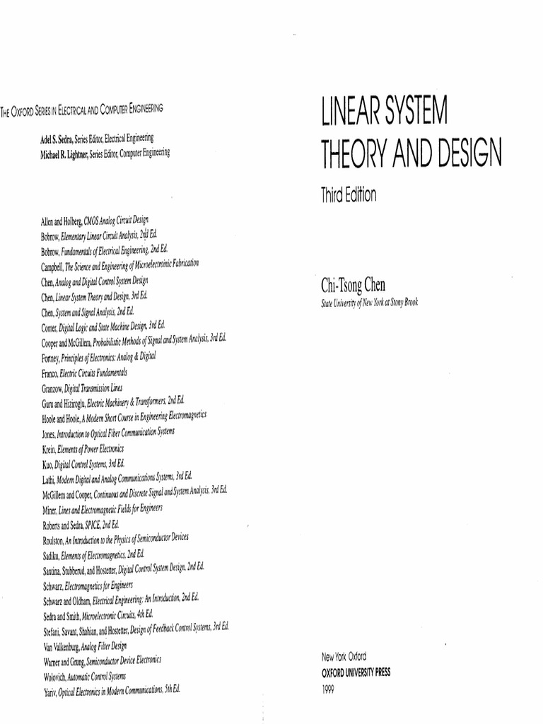 Linear System Theory and Design 3rd Chen OP1999 Ch1-6 | PDF