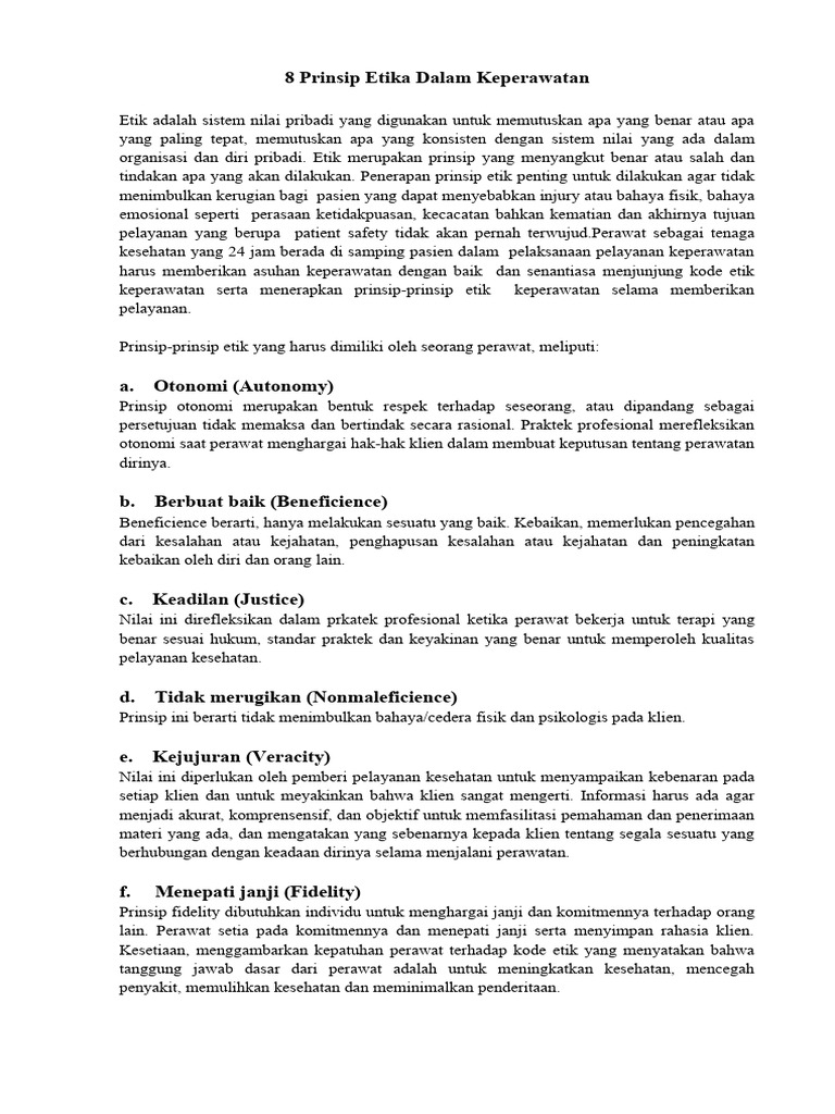 8 Prinsip Etika Dalam Keperawatan Pdf 