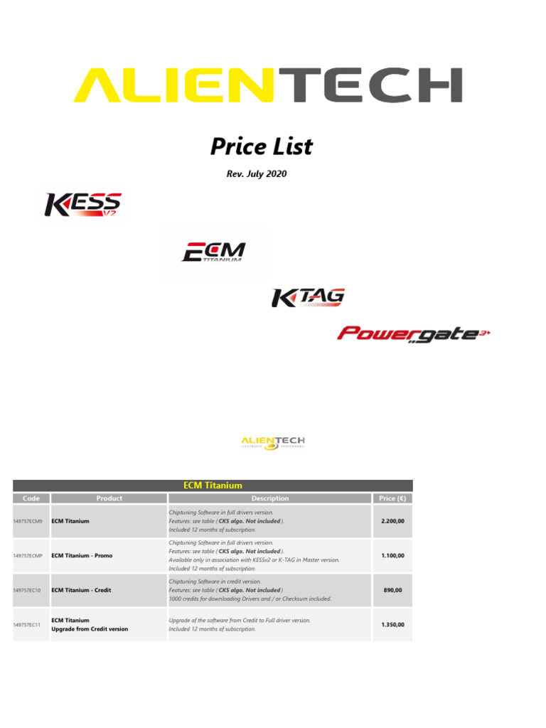 ENG - Alientech - Price List | PDF
